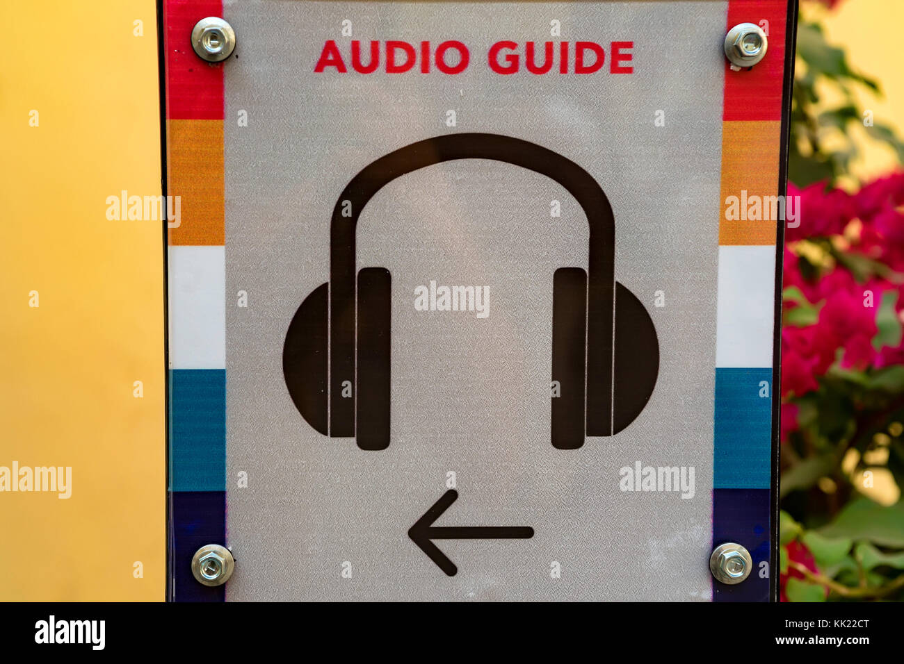 Close up audio guide sign Stock Photo - Alamy