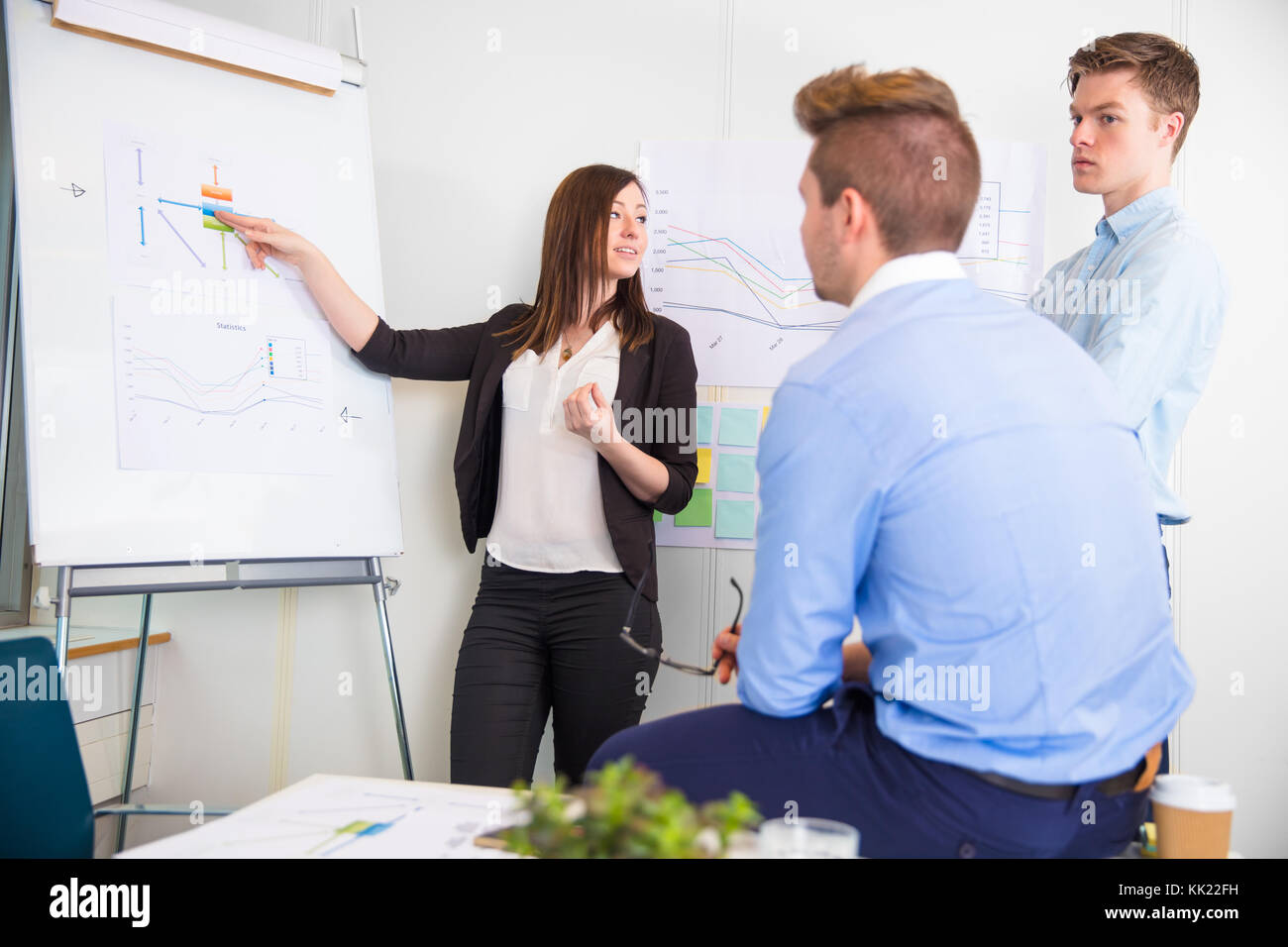 Businesswoman Explaining Chart To Male Professionals Stock Photo - Alamy