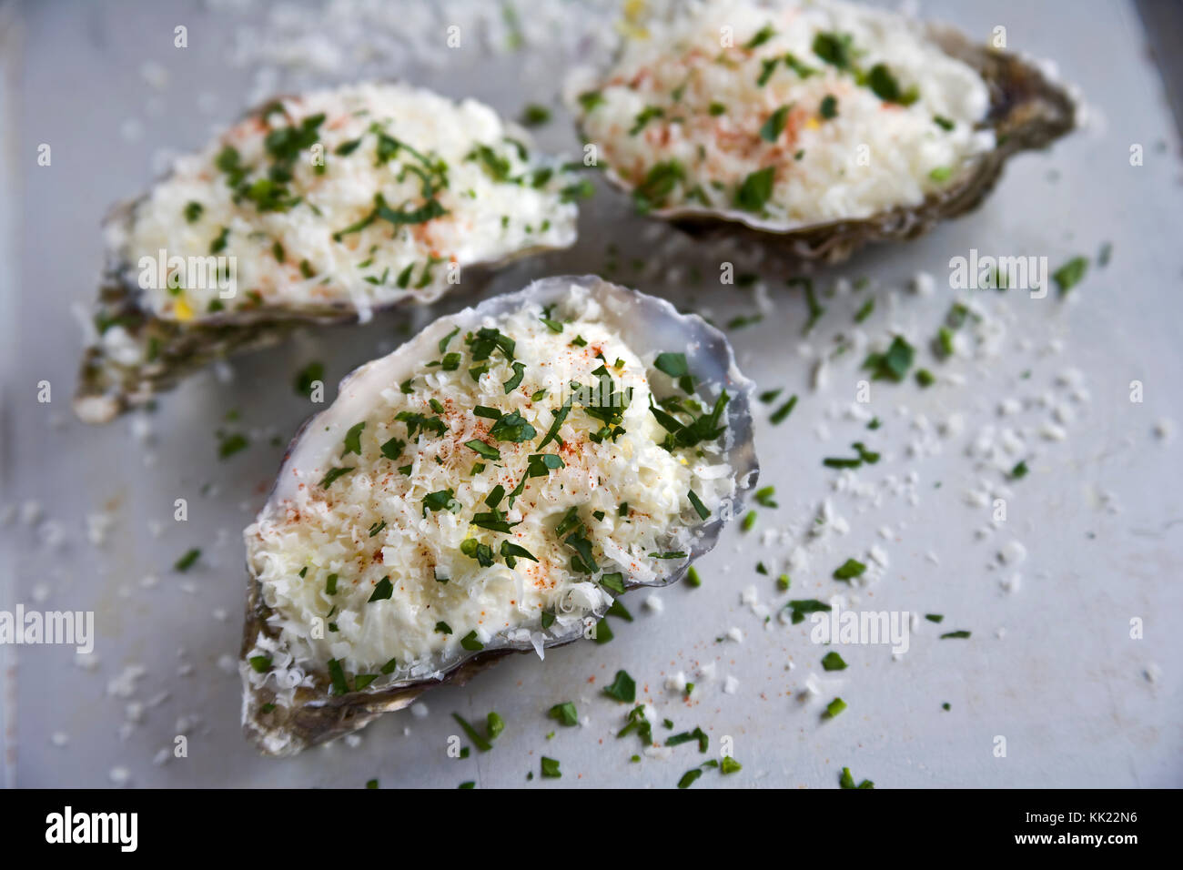 Half shelled oven ready stuffed oysters hi-res stock photography and ...