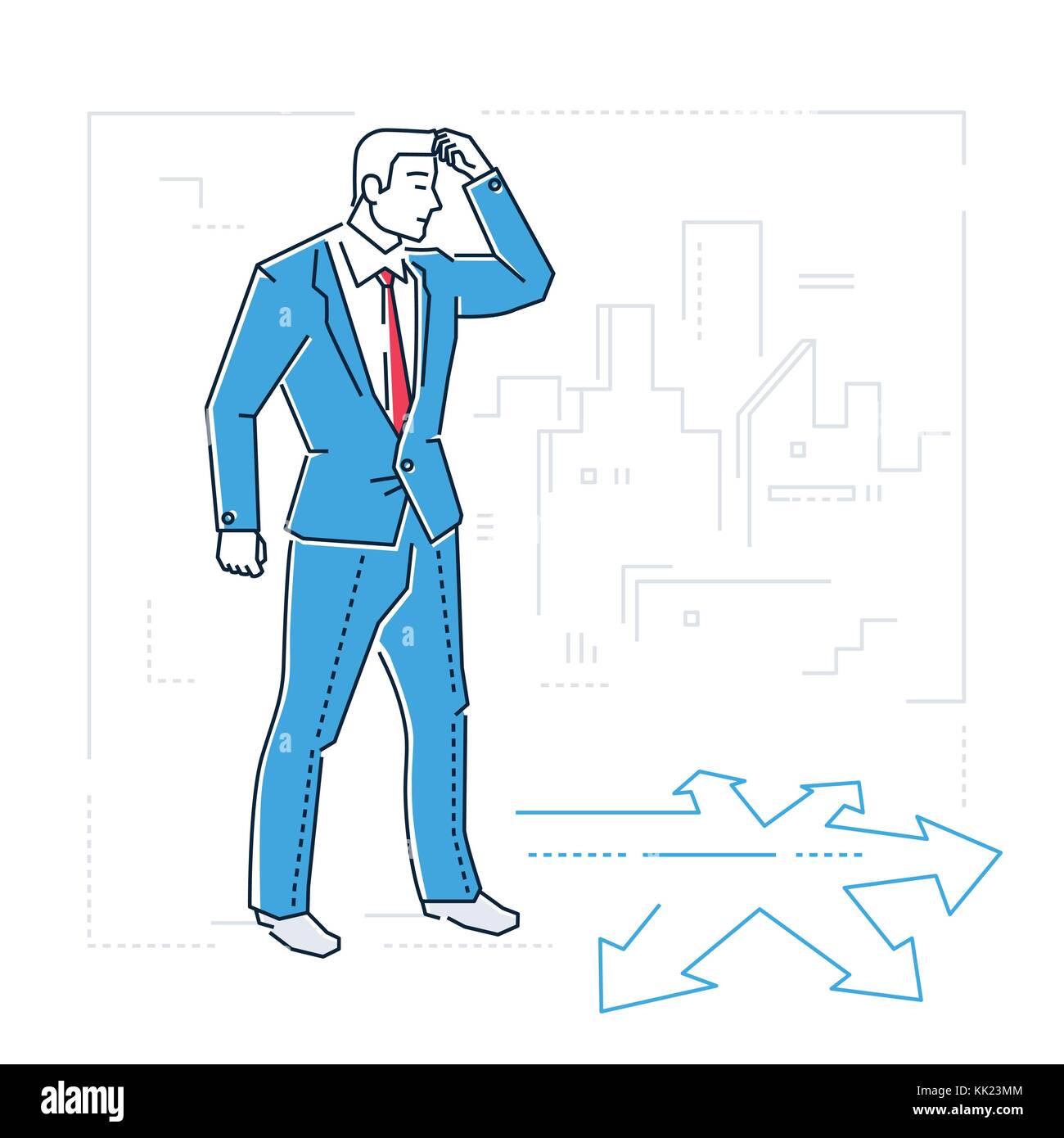 Businessman hesitating - line design style isolated illustration Stock ...