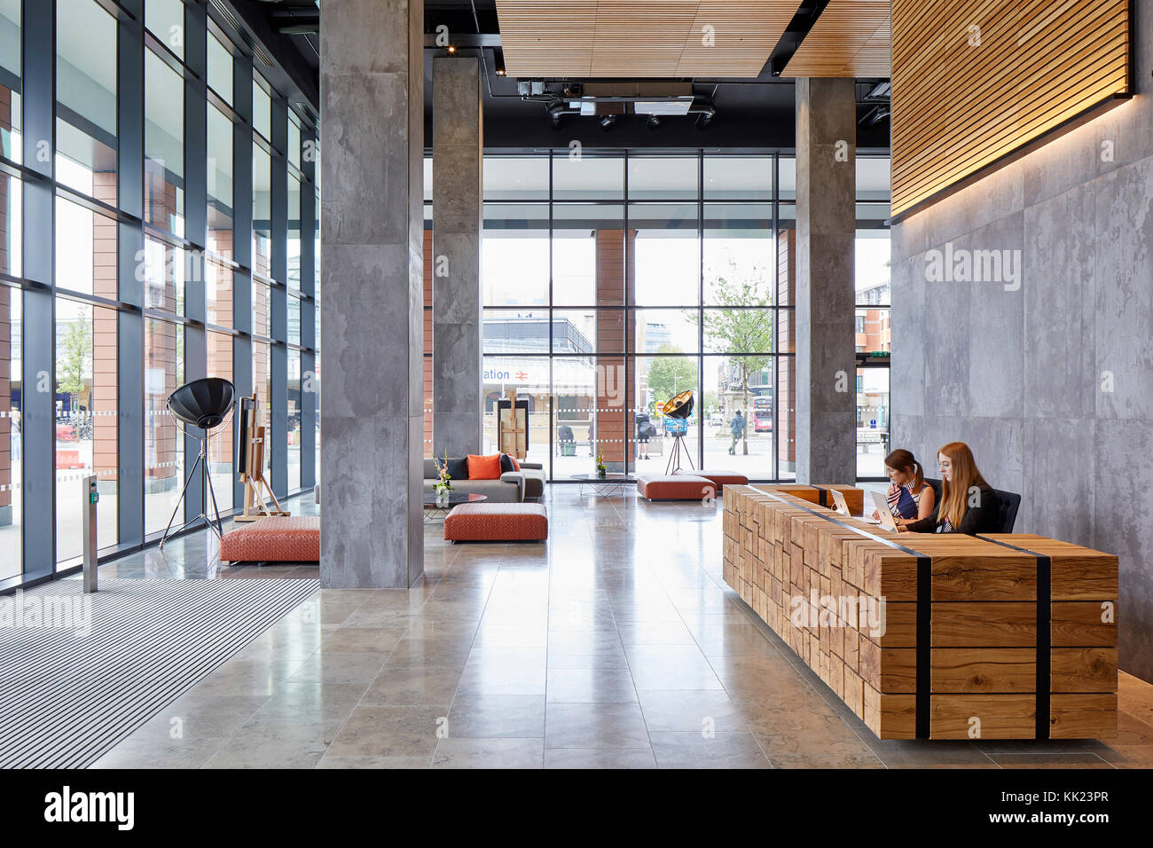 Double-height foyer with reception and lounge. Thames Tower, Reading ...