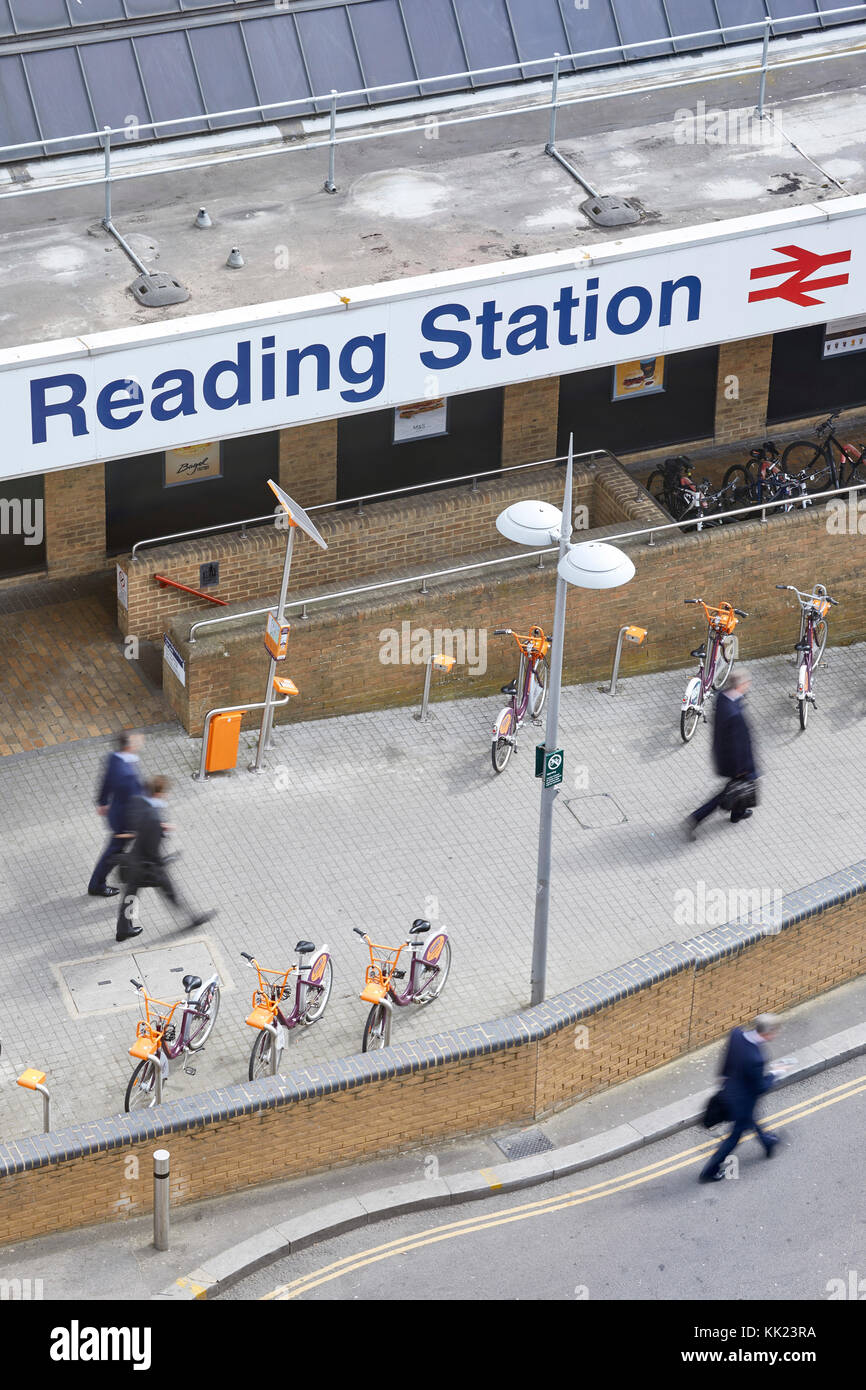 Elevated window view through towards Reading Station. Thames Tower ...