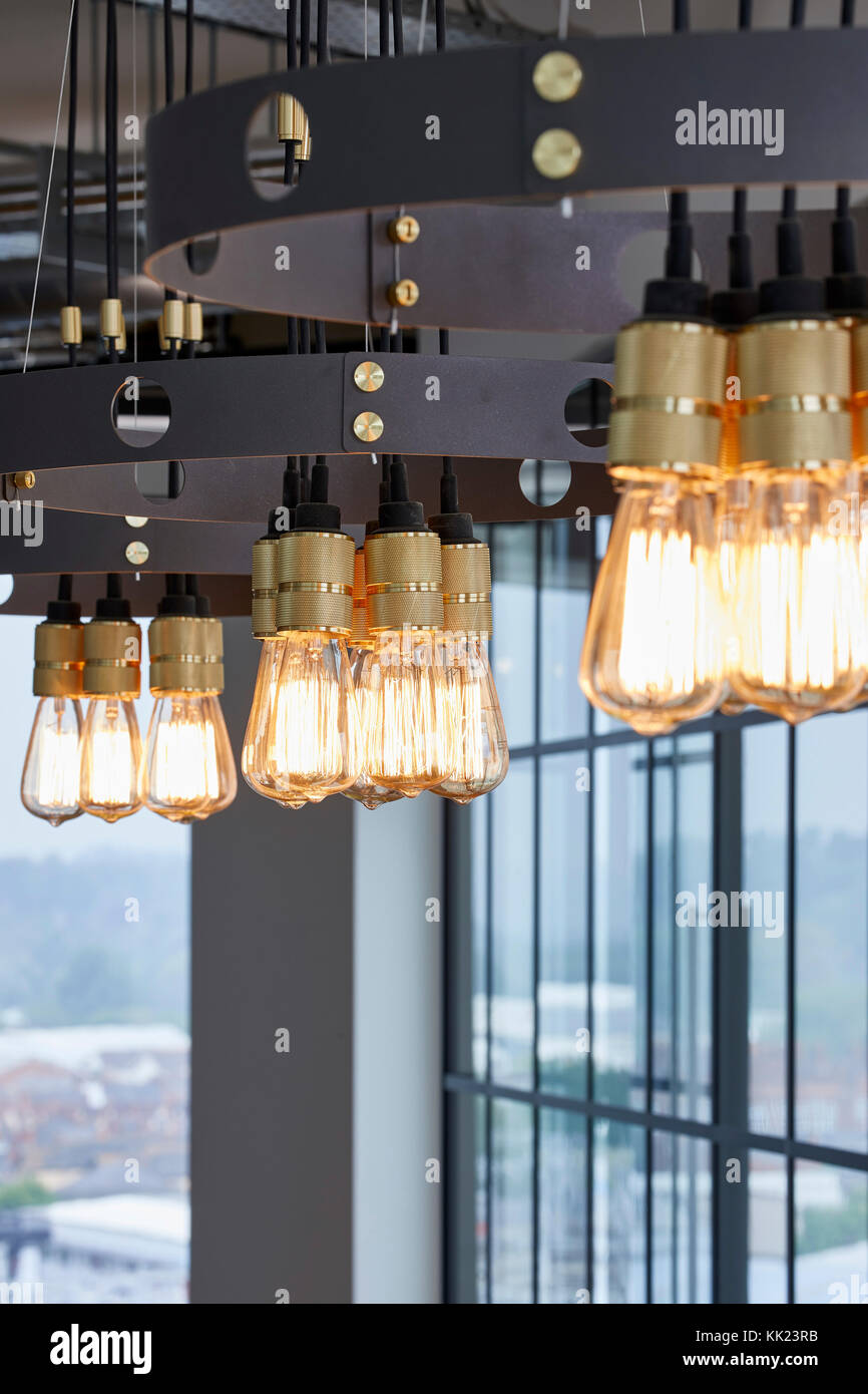 Detail of illuminated light fixtures. Thames Tower, Reading, United ...