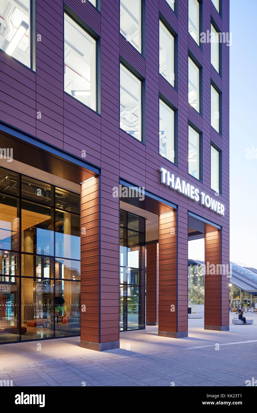 Perpective of terracotta clad Thames Tower at dusk. Thames Tower ...