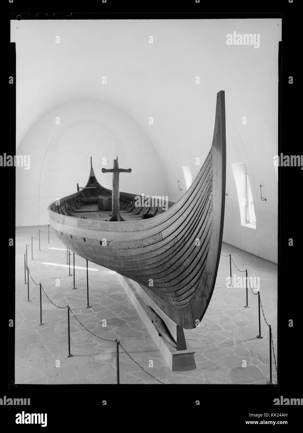 This photograph shows the Gokstad Ship, a Viking ship on display ...