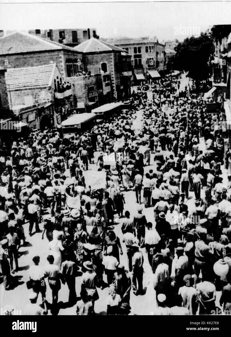 A 1939 photograph of a Jewish demonstration on Jaffa Road in Jerusalem ...