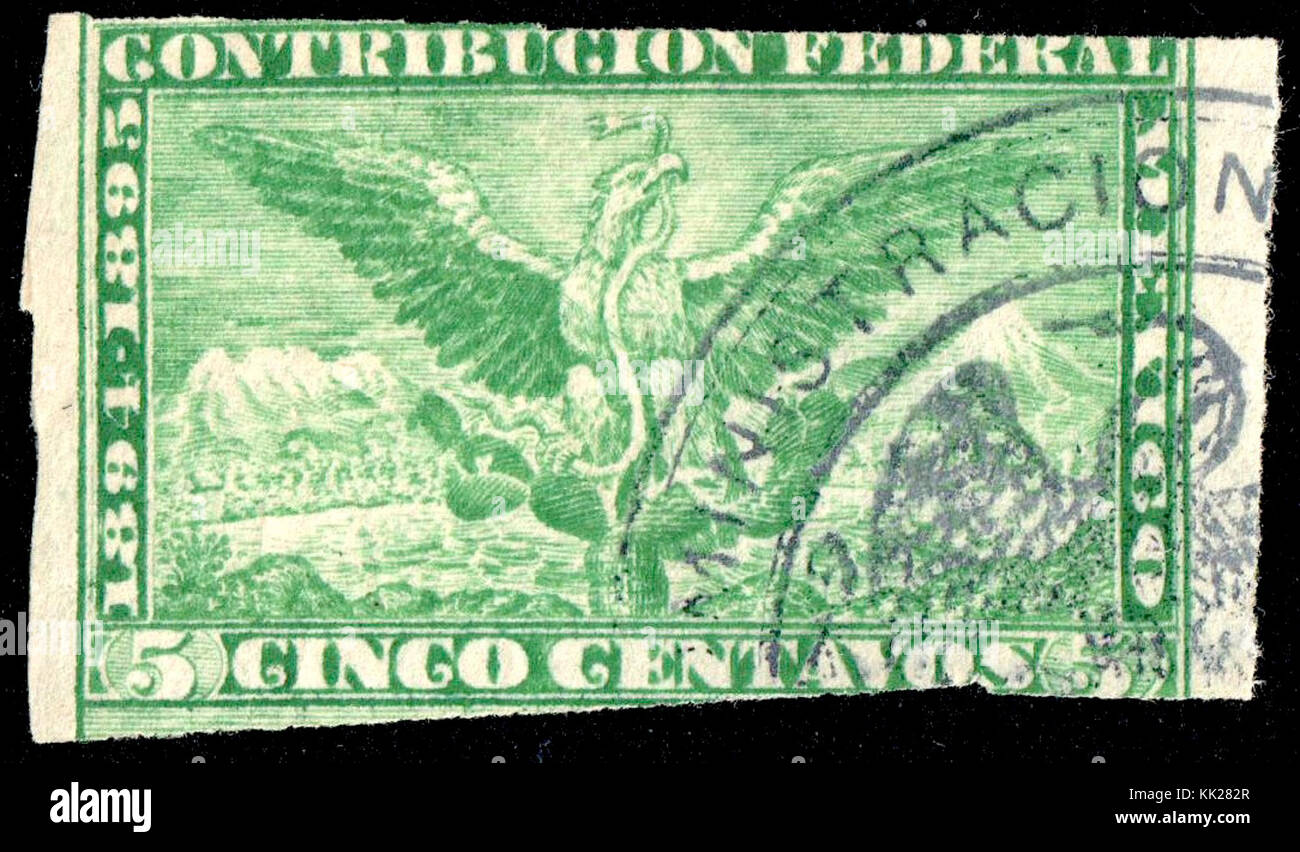 A historical revenue stamp from Mexico, issued between 1894 and 1895 ...