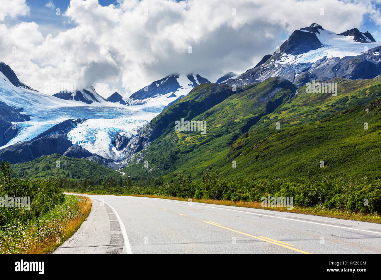 Picturesque Mountains of Alaska in summer. Snow covered massifs ...