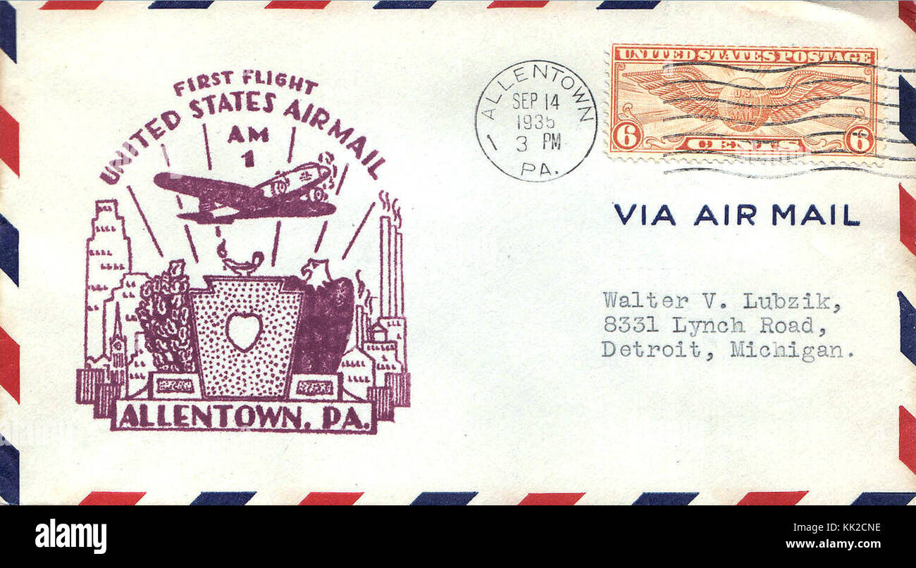 1935 First Airmail Flight Commemorative Cover Allentown PA Stock Photo ...