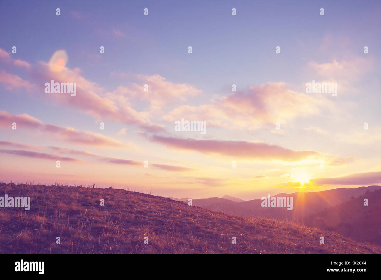 sunset in prairie Stock Photo - Alamy