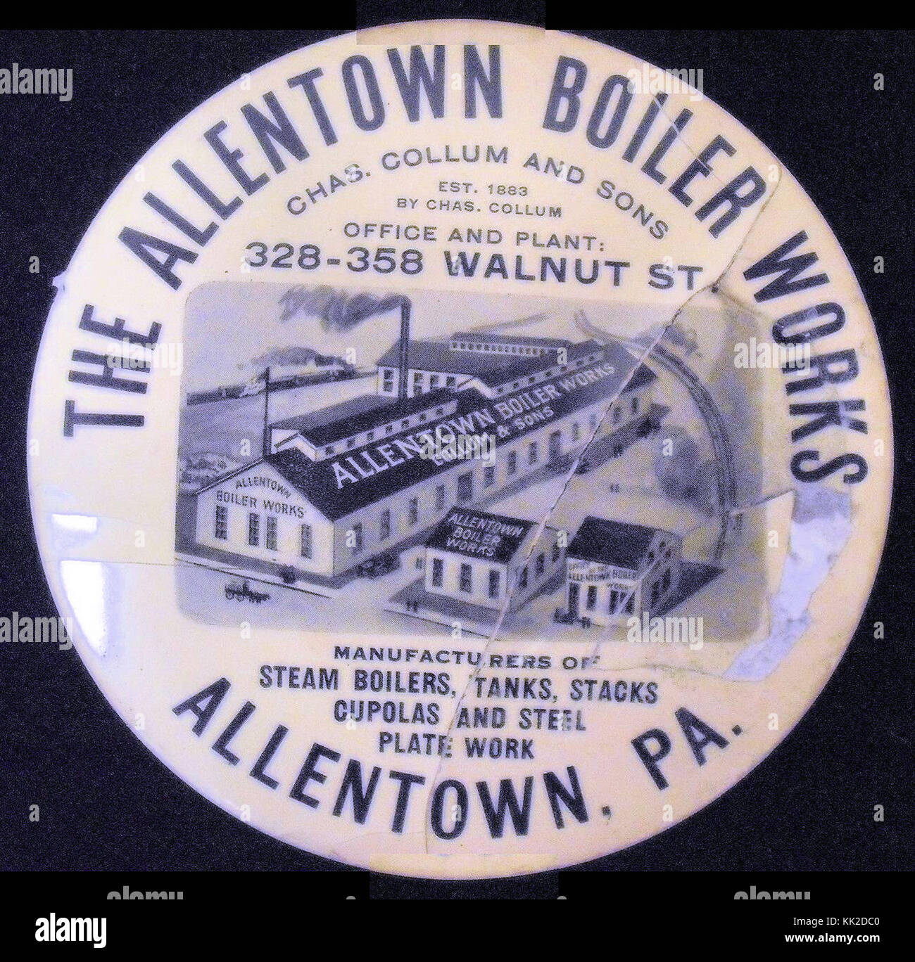 1883 Allentown Boiler Works Badge Allentown PA Stock Photo - Alamy