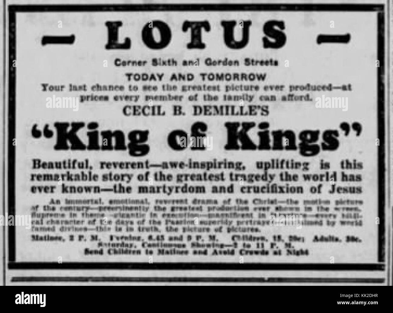 1928 Lotus Theater Ad 7 Dec MC Allentown PA Stock Photo - Alamy