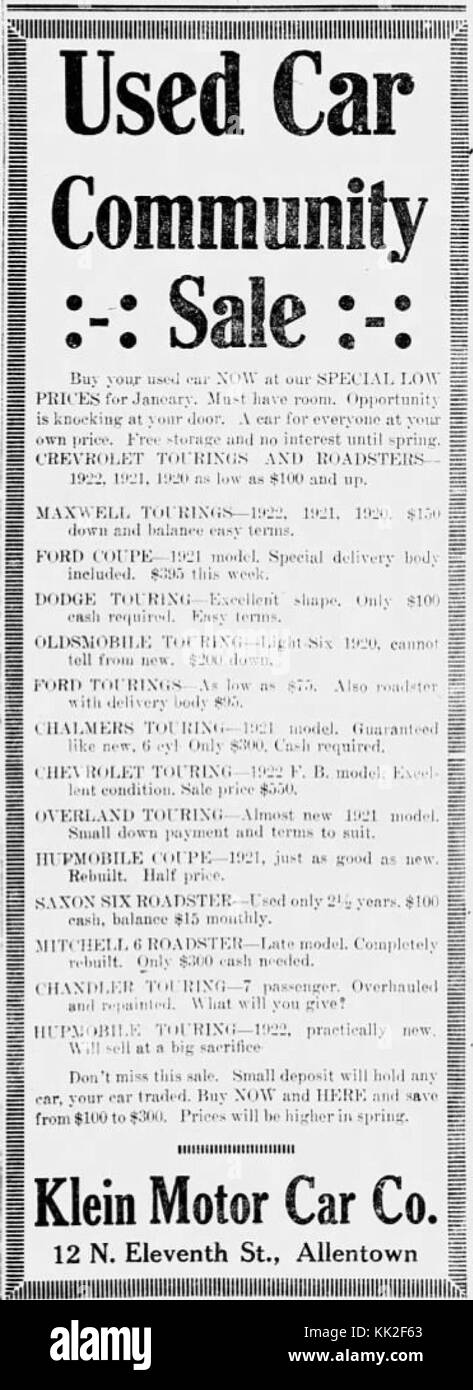 1923 Klein Motor Co 16 Jan MC Allentown PA Stock Photo - Alamy