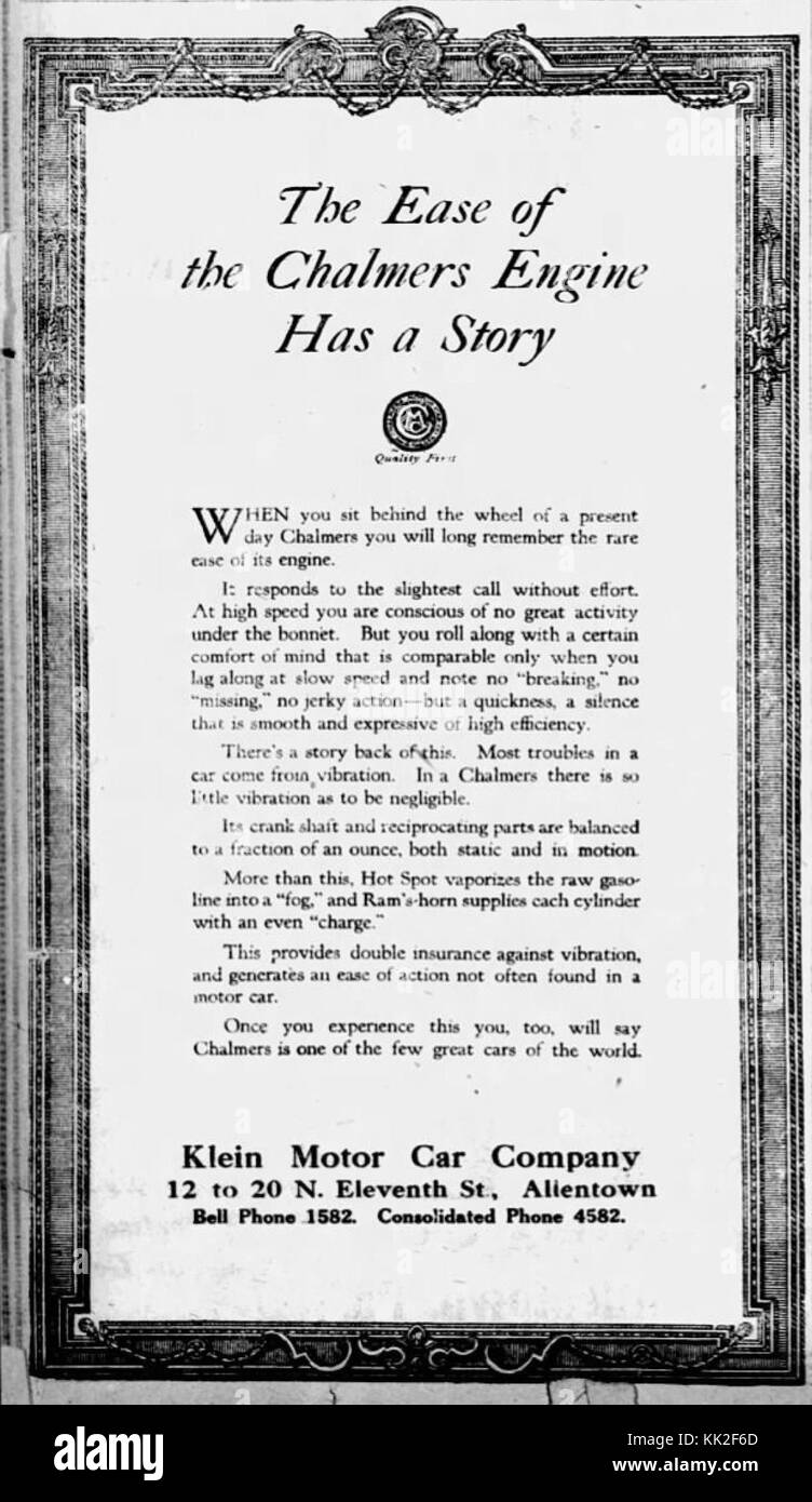 1920 Klein Motor Car Company 8 Jan MC Allentown PA Stock Photo - Alamy