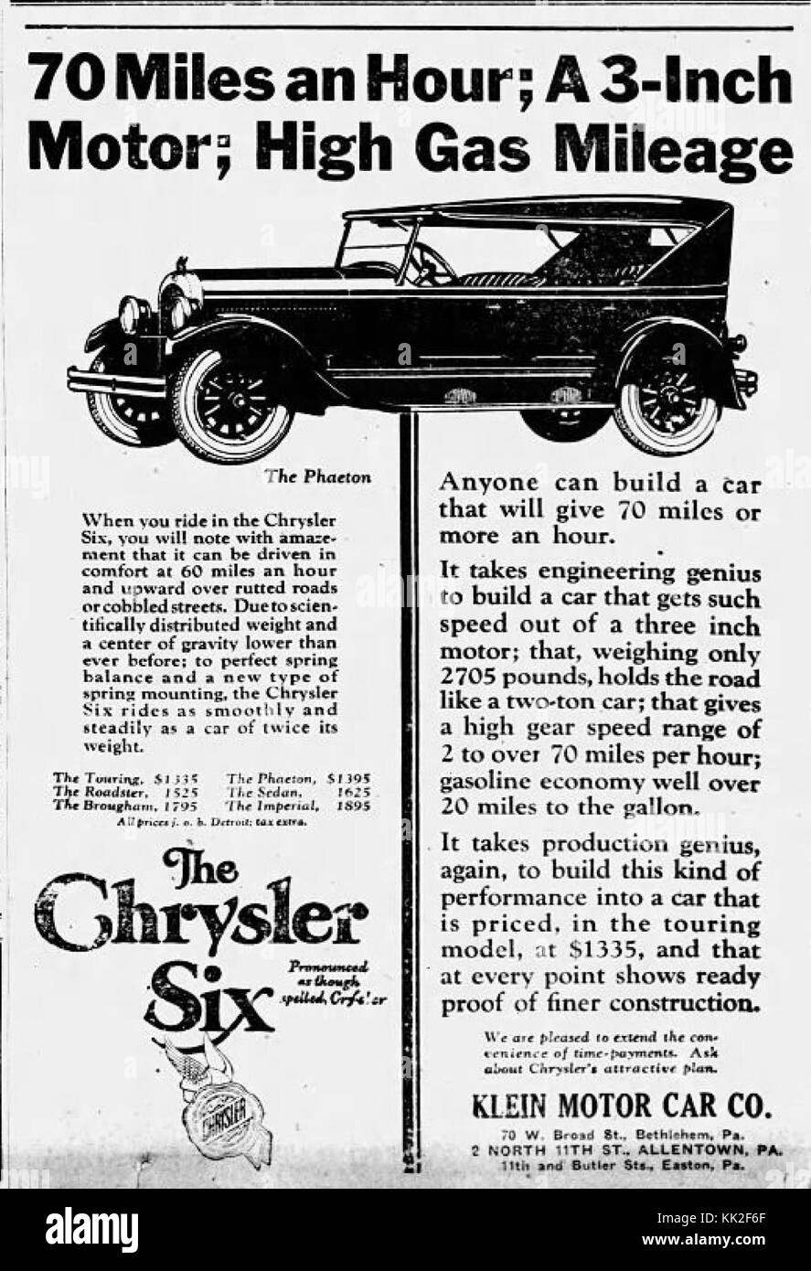 1924 Klein Motor Car Company 1 Jun MC Allentown PA Stock Photo - Alamy