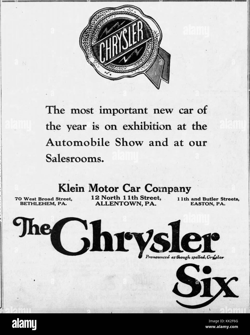 1924 Klein Motor Car Company 1 Mar MC Allentown PA Stock Photo - Alamy