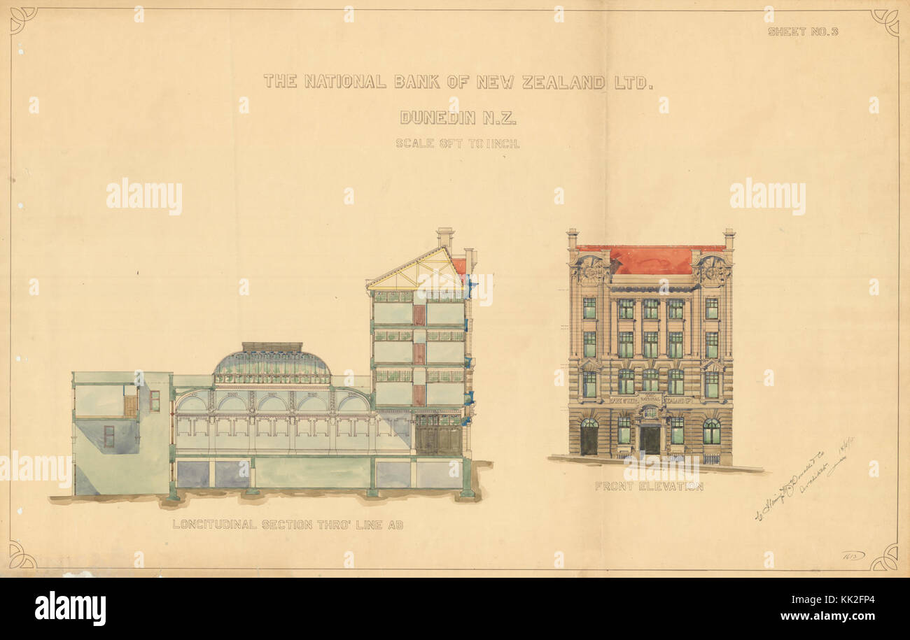 National Bank Dunedin plan, 1911 (14671435314 Stock Photo - Alamy