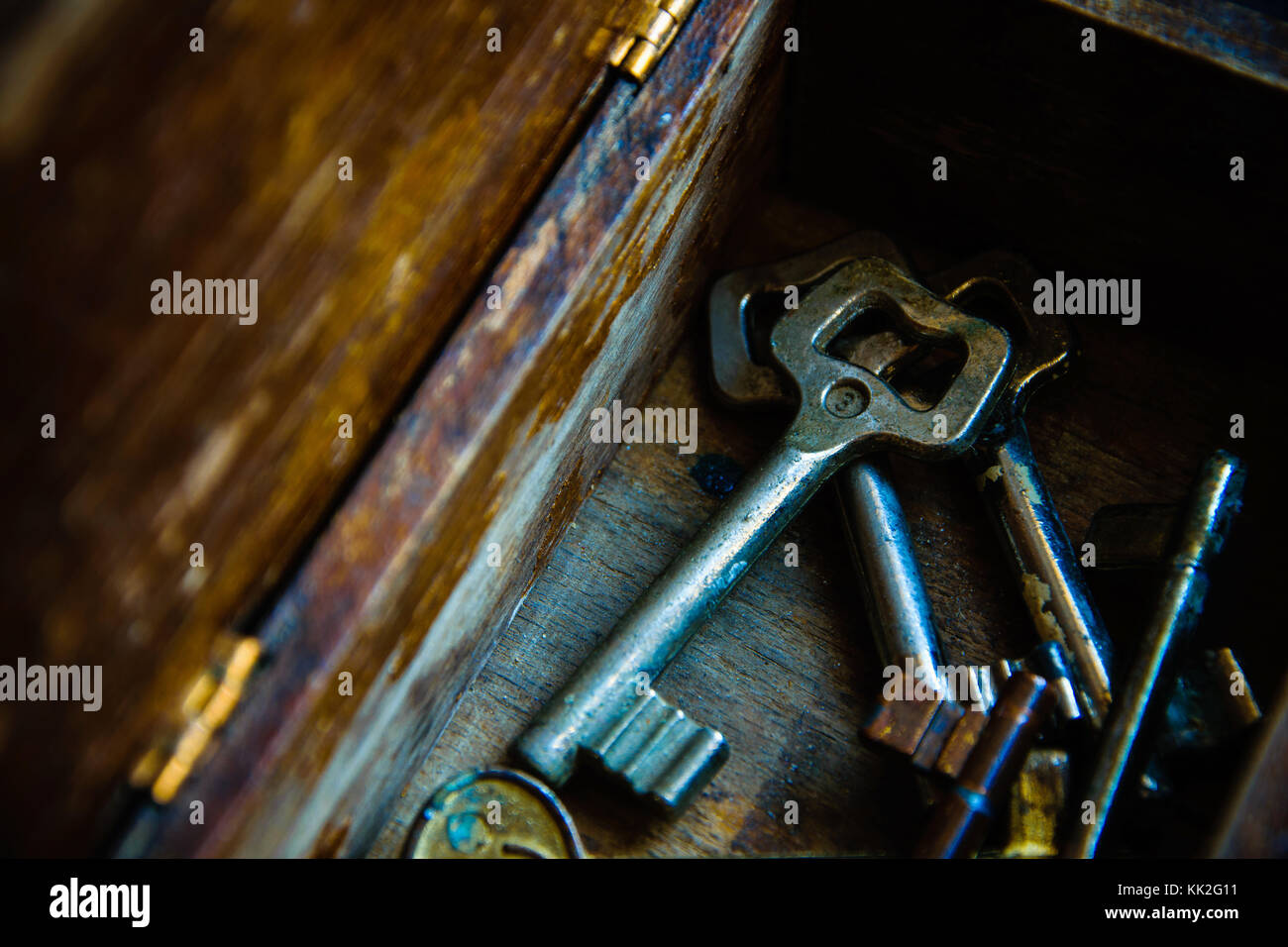 Old keys in the antique wooden box Stock Photo - Alamy