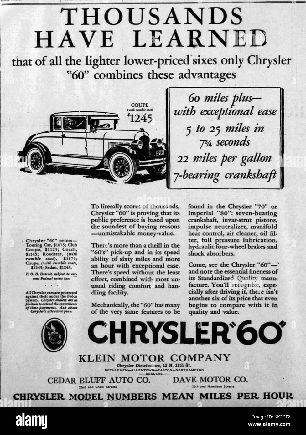 1927 Cedar Bluff Auto Company Klein Motor Company 30 Mar MC Allentown ...