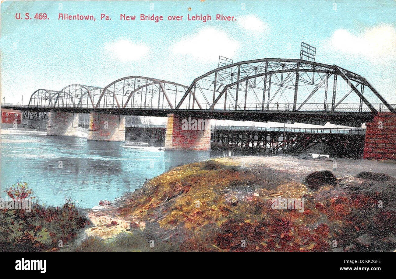 1926 New Hamilton Street Bridge Postcard Allentown PA Stock Photo - Alamy
