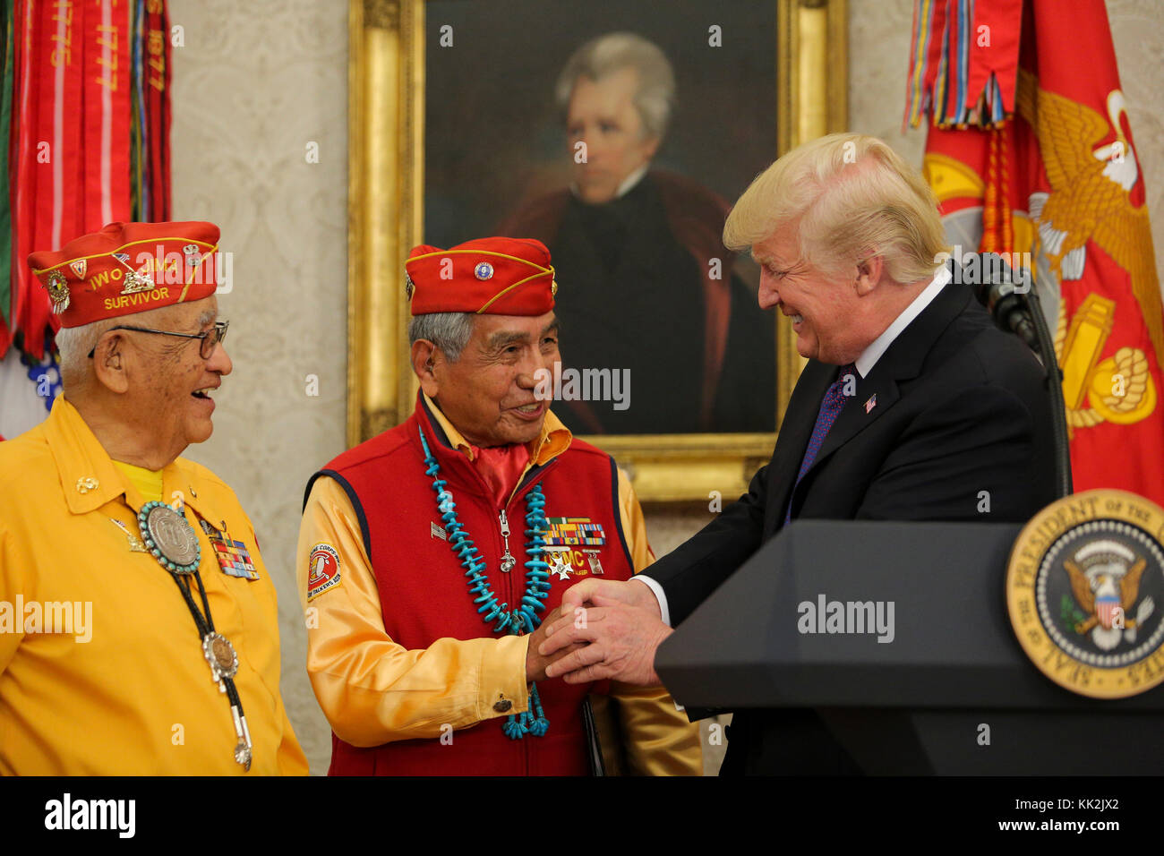 United States President Donald J. Trump greets members of the Native ...