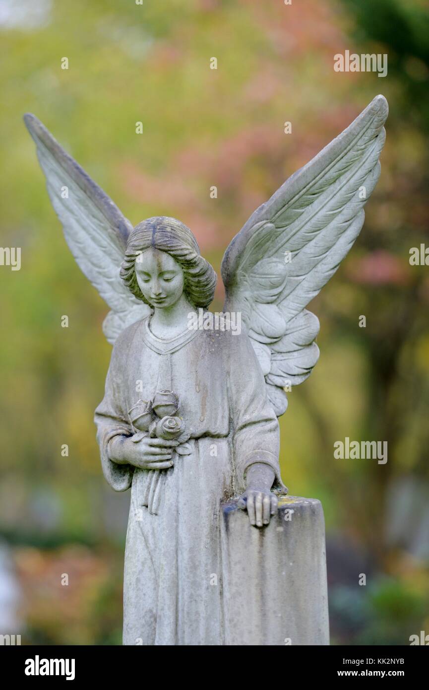 The sculpture of an angel, Germany, city of Göttingen, 15. November ...