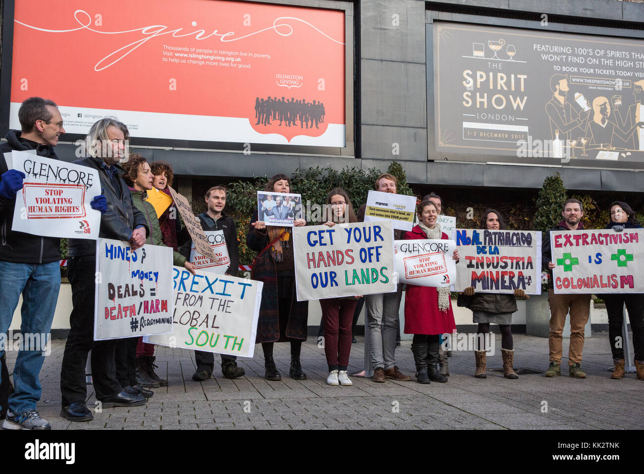London, UK. 28th November, 2017. Campaigners from anti-mining groups ...