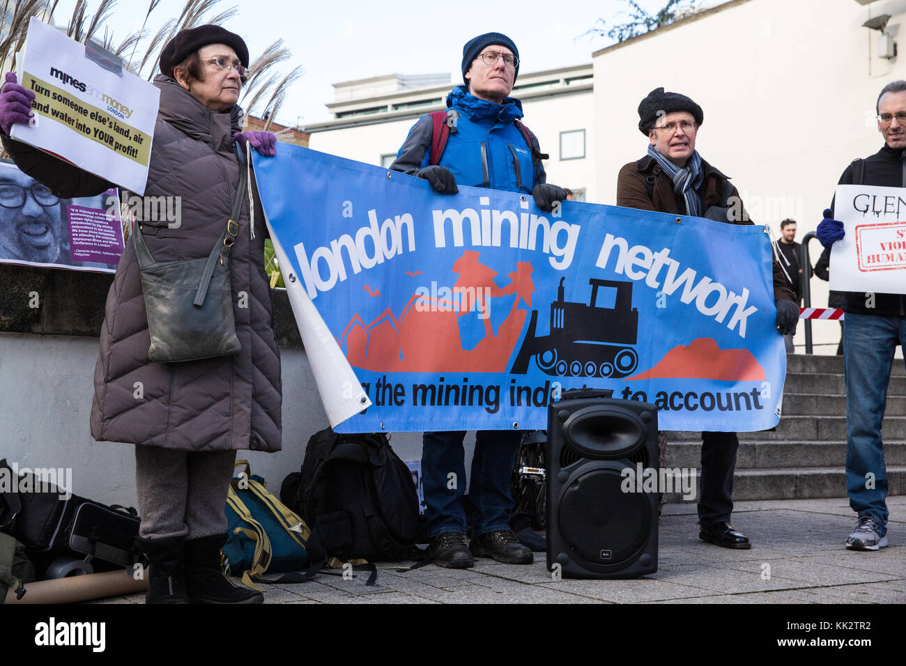 London, UK. 28th November, 2017. Campaigners from anti-mining groups ...