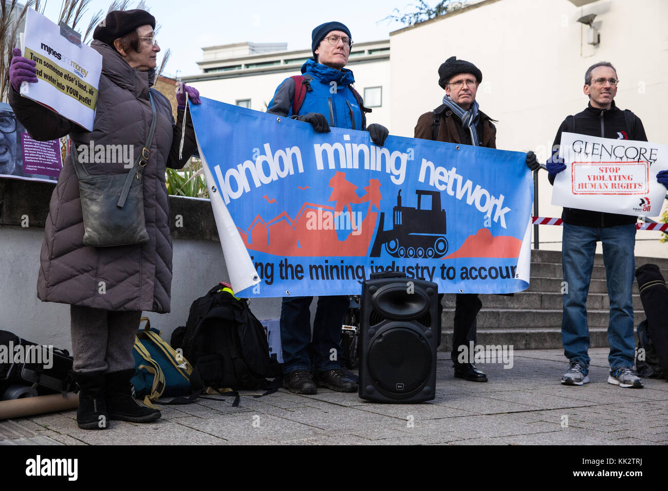 London, UK. 28th November, 2017. Campaigners from anti-mining groups ...