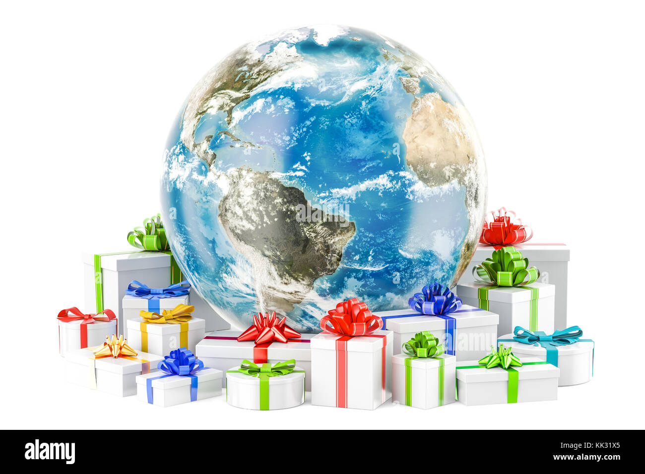 Earth Globe with presents. Global Christmas and New Year concept. 3D ...