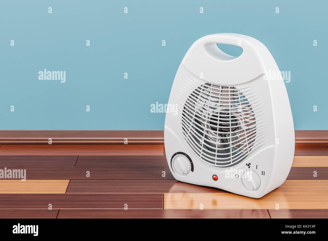 Fan heater on the floor, 3D rendering Stock Photo - Alamy