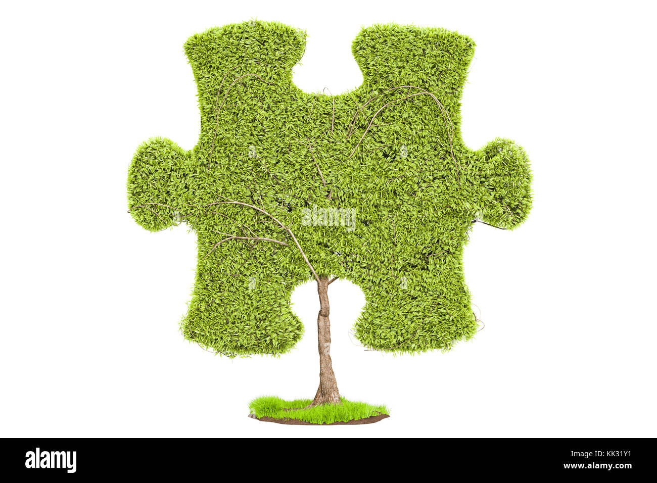 Green tree in the shape of puzzle, 3D rendering isolated on white ...