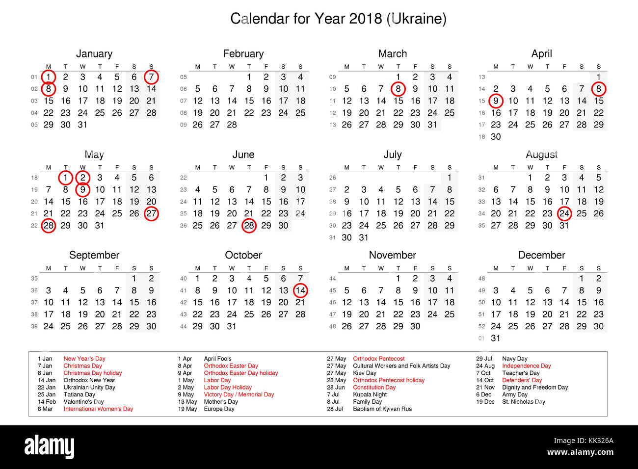 Calendar of year 2018 with public holidays and bank holidays for ...