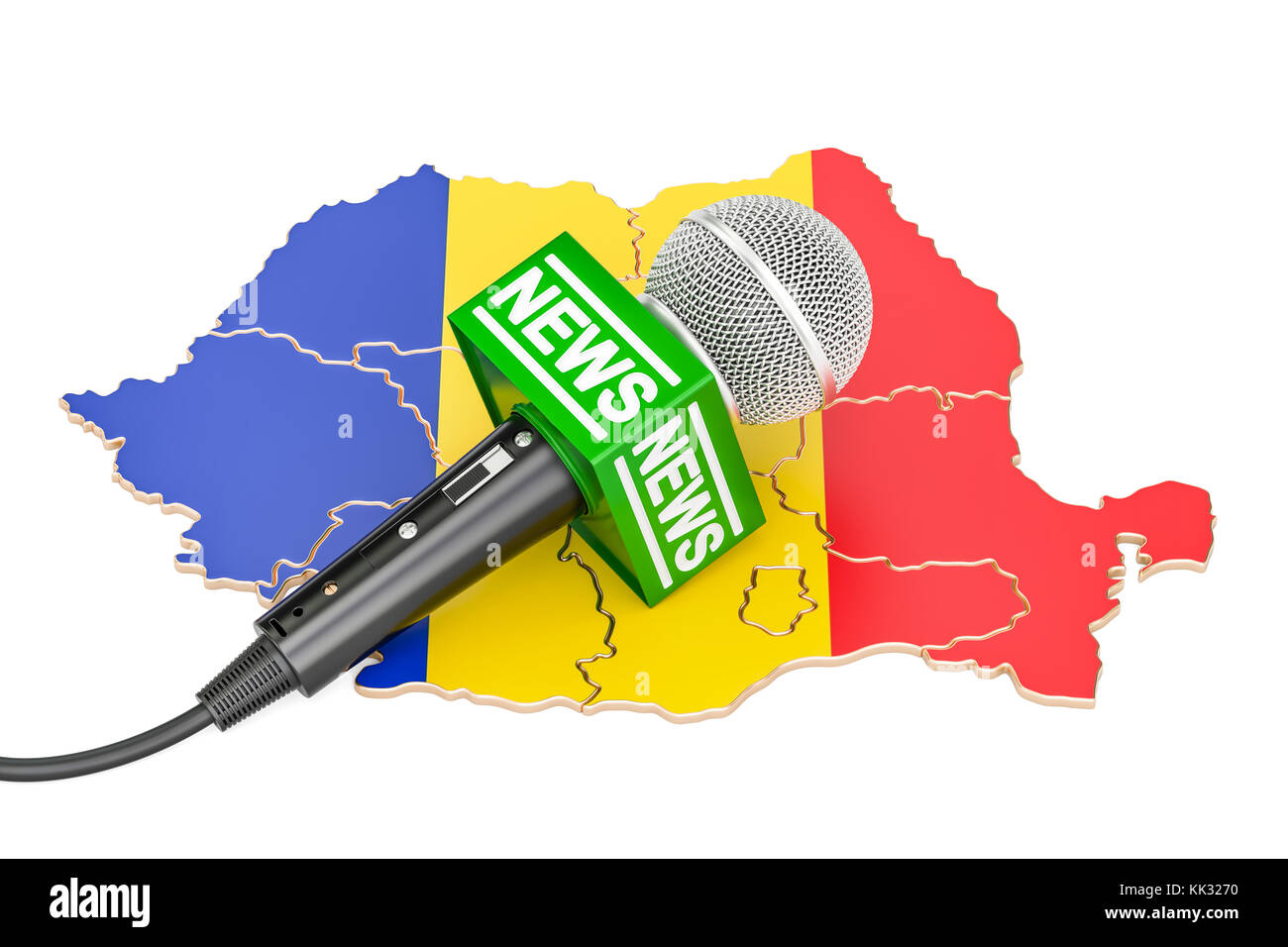Romanian News concept, microphone news on the map. 3D rendering Stock ...