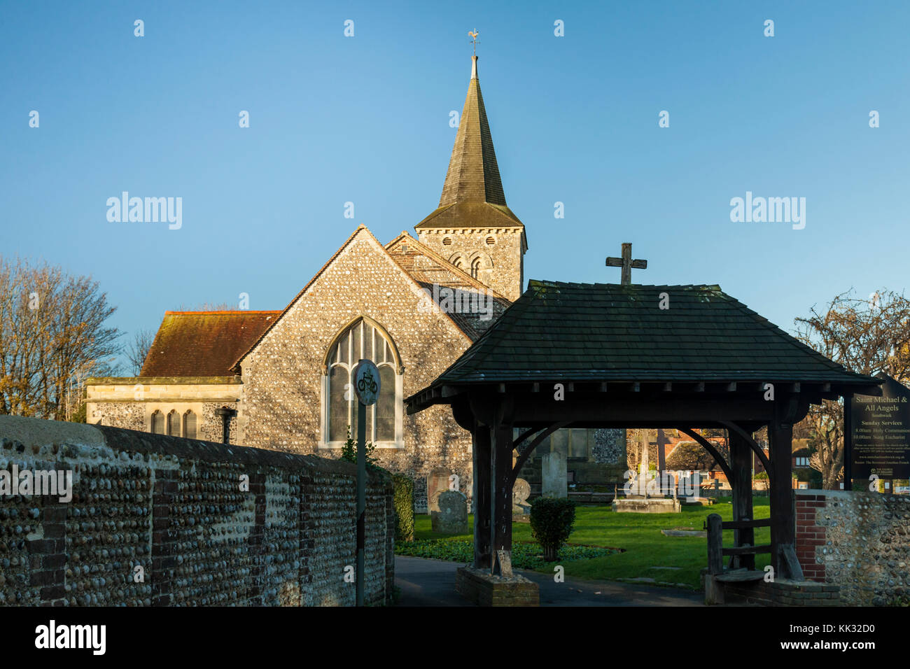 Autumn morning at St Michael and All Angels church in Southwick, West ...