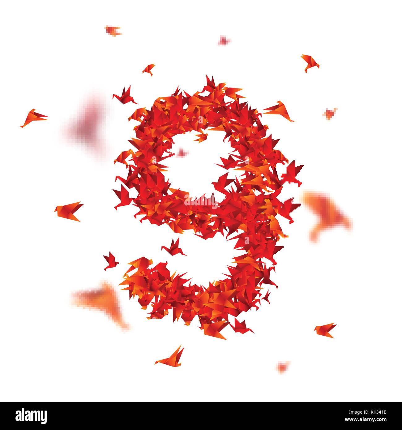 Number 9. Numbers with origami paper bird on abstract background Stock ...