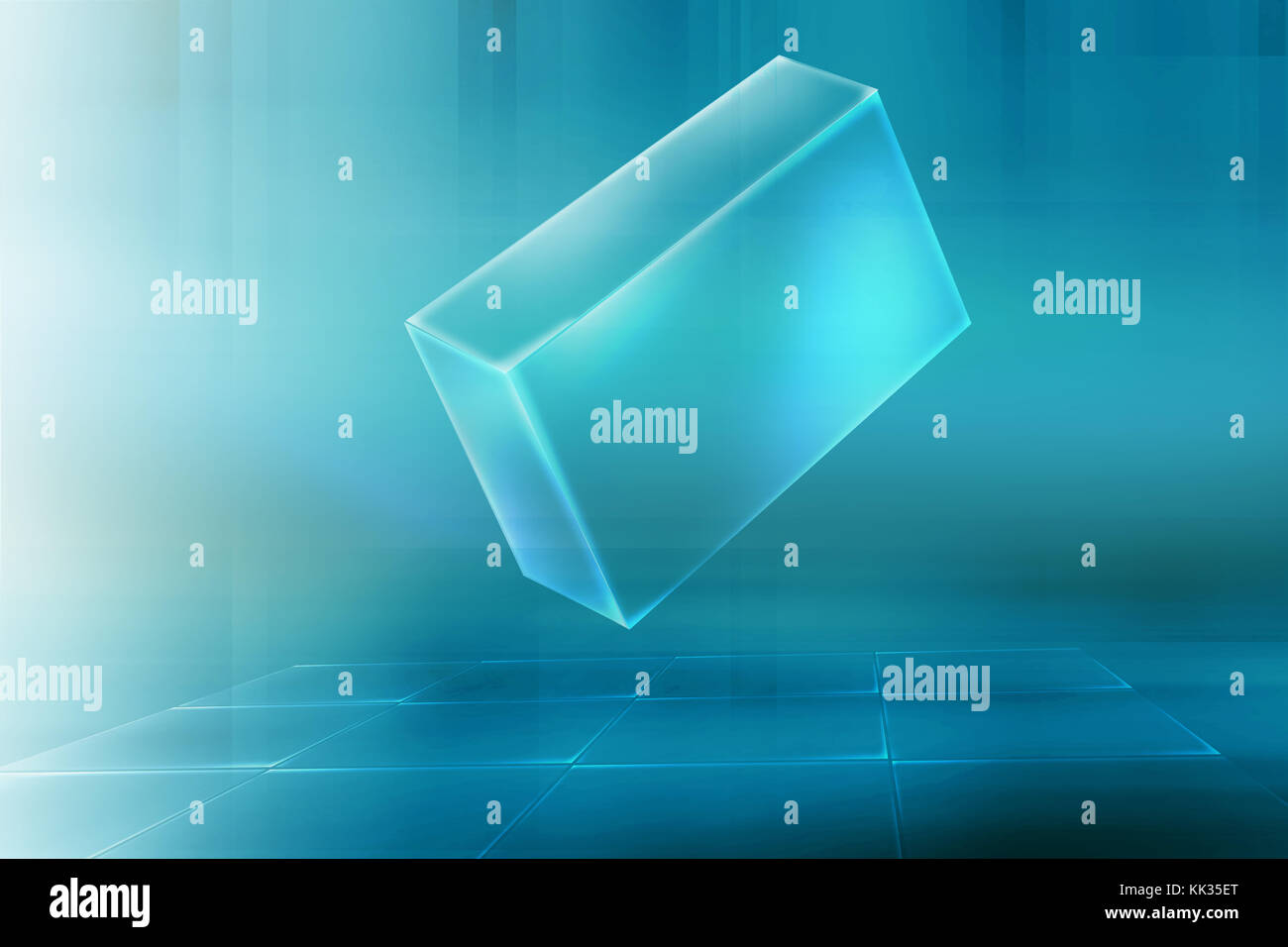 Virtual Box on transparent grid floor with light rays from left side ...