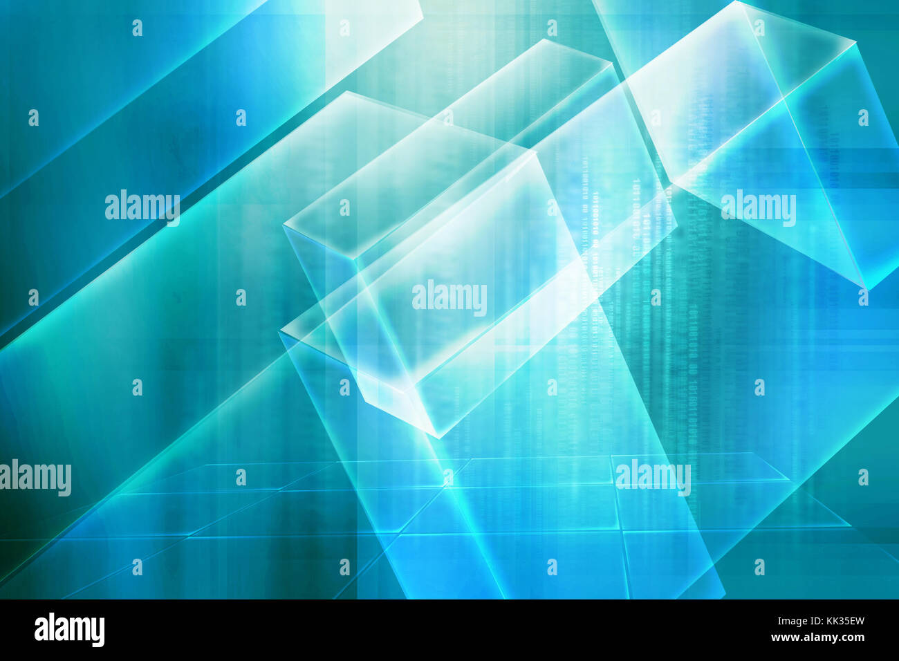 Virtual Boxes on transparent grid floor with light rays. Futuristic ...