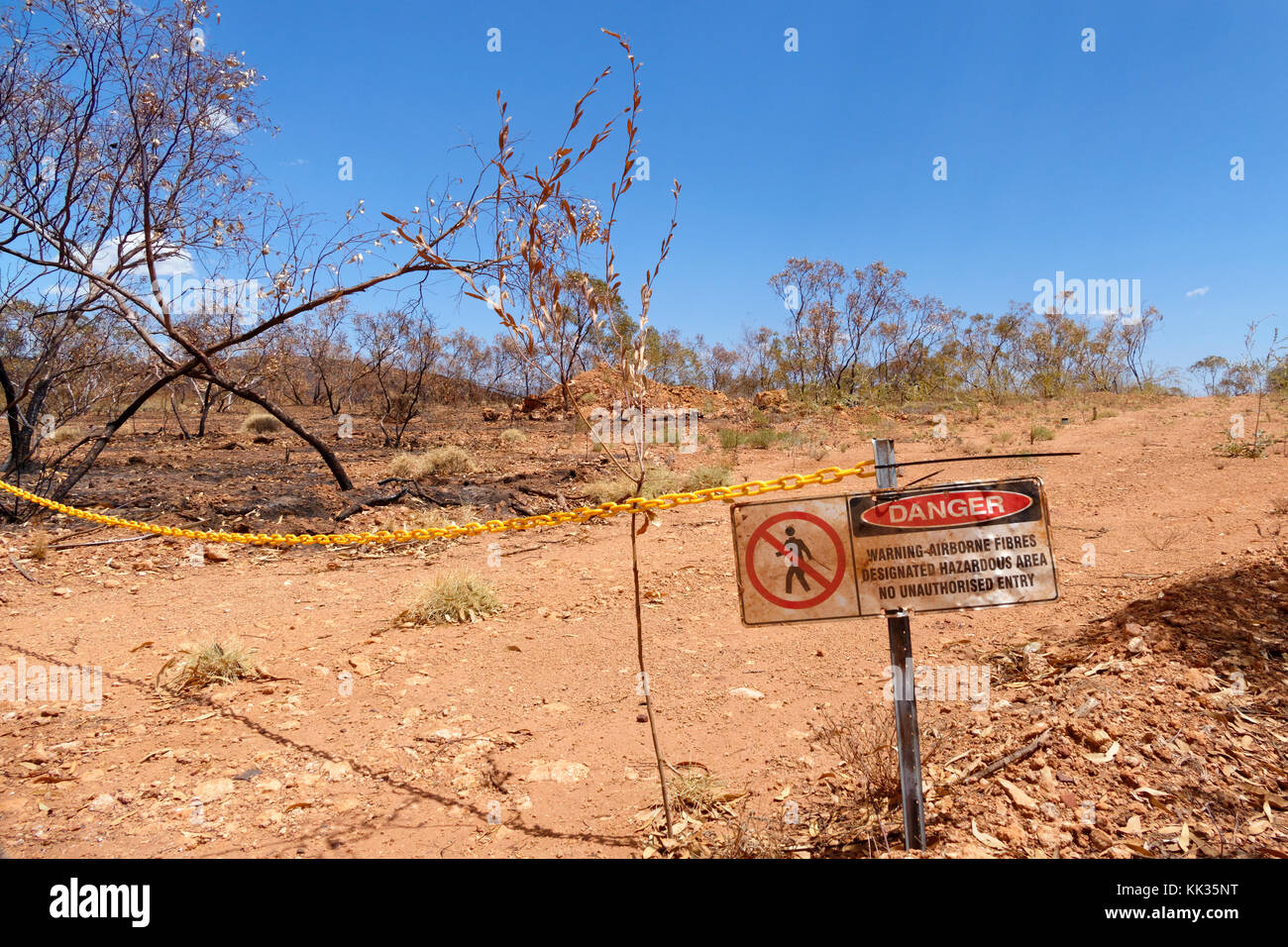 Warning sign for airborne fibres, Pilbara, Western Australia Stock ...