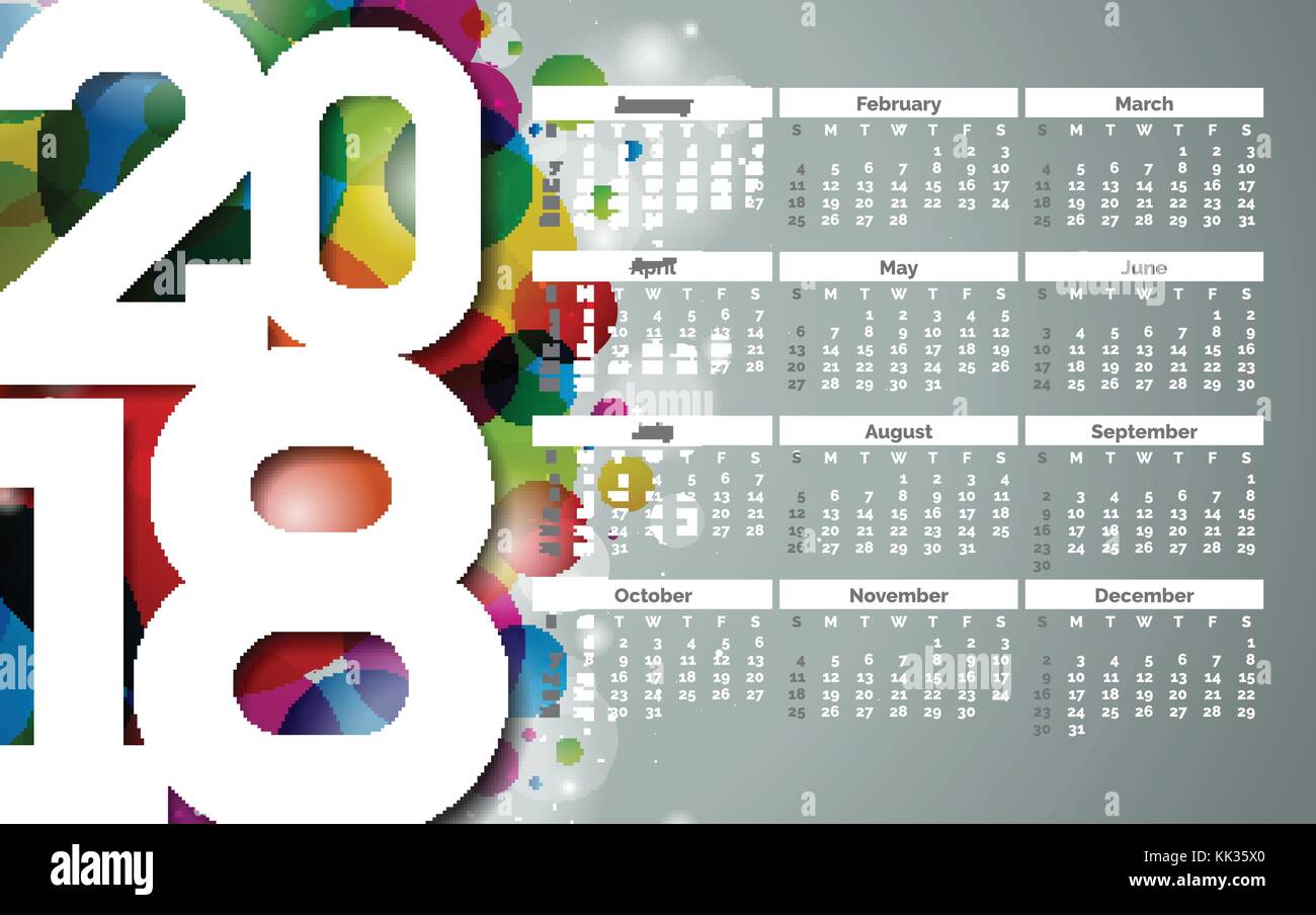Vector Calendar 2018 Template Illustration with White Number on ...