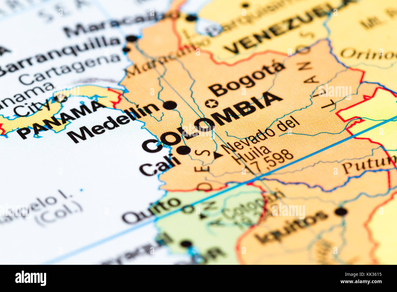 close up of a world map with Colombia in focus Stock Photo - Alamy