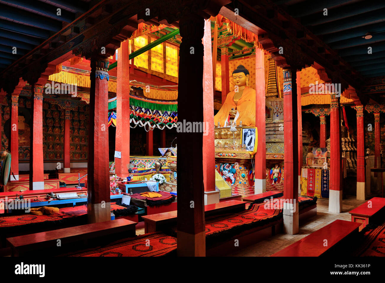 Large statue of the historical BUDDHA at HEMIS MONASTERY established in ...