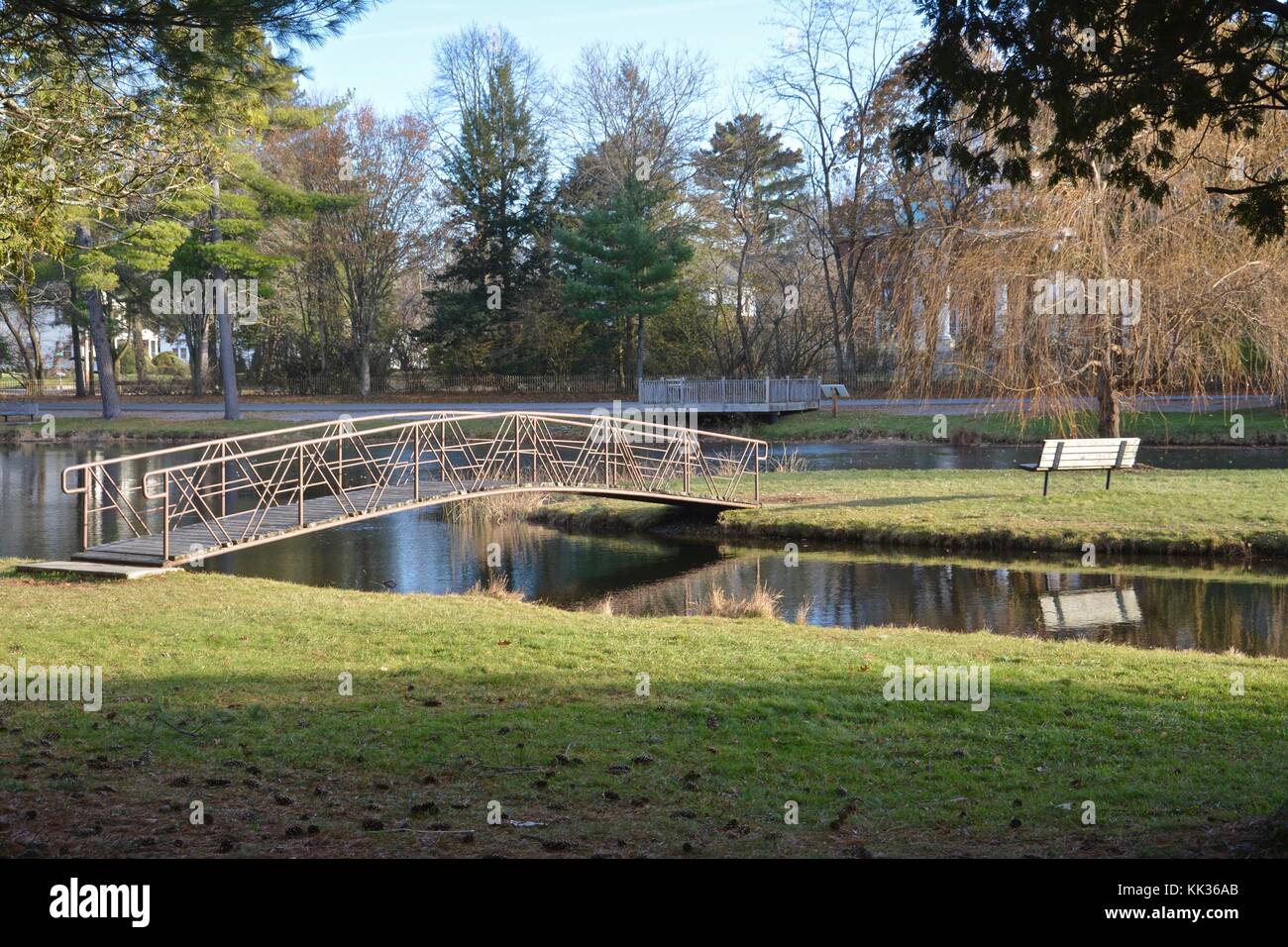 Victorian arched bridges, islands and fountains in Crandall Park in ...