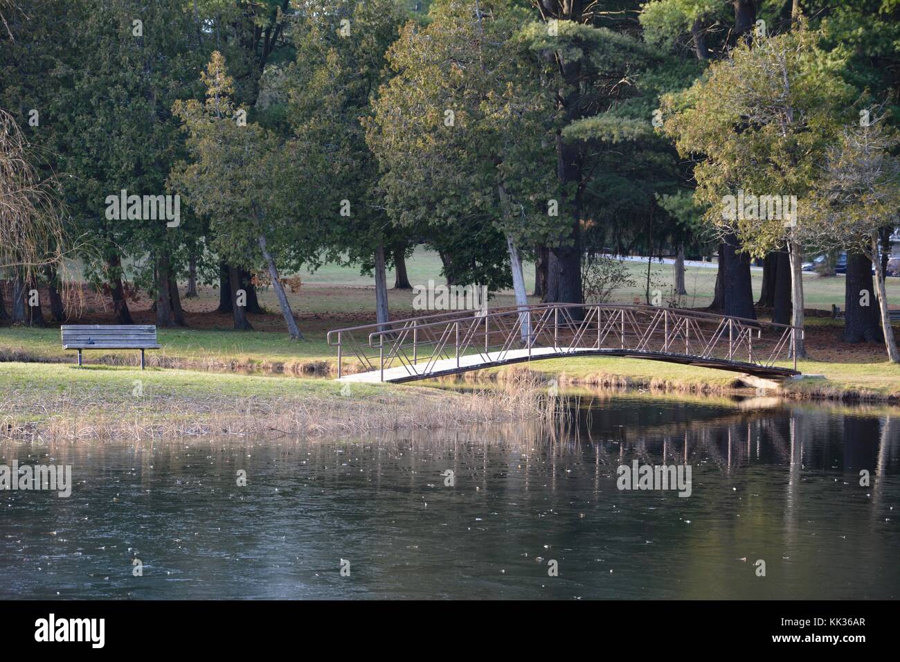 Victorian arched bridges, islands and fountains in Crandall Park in ...
