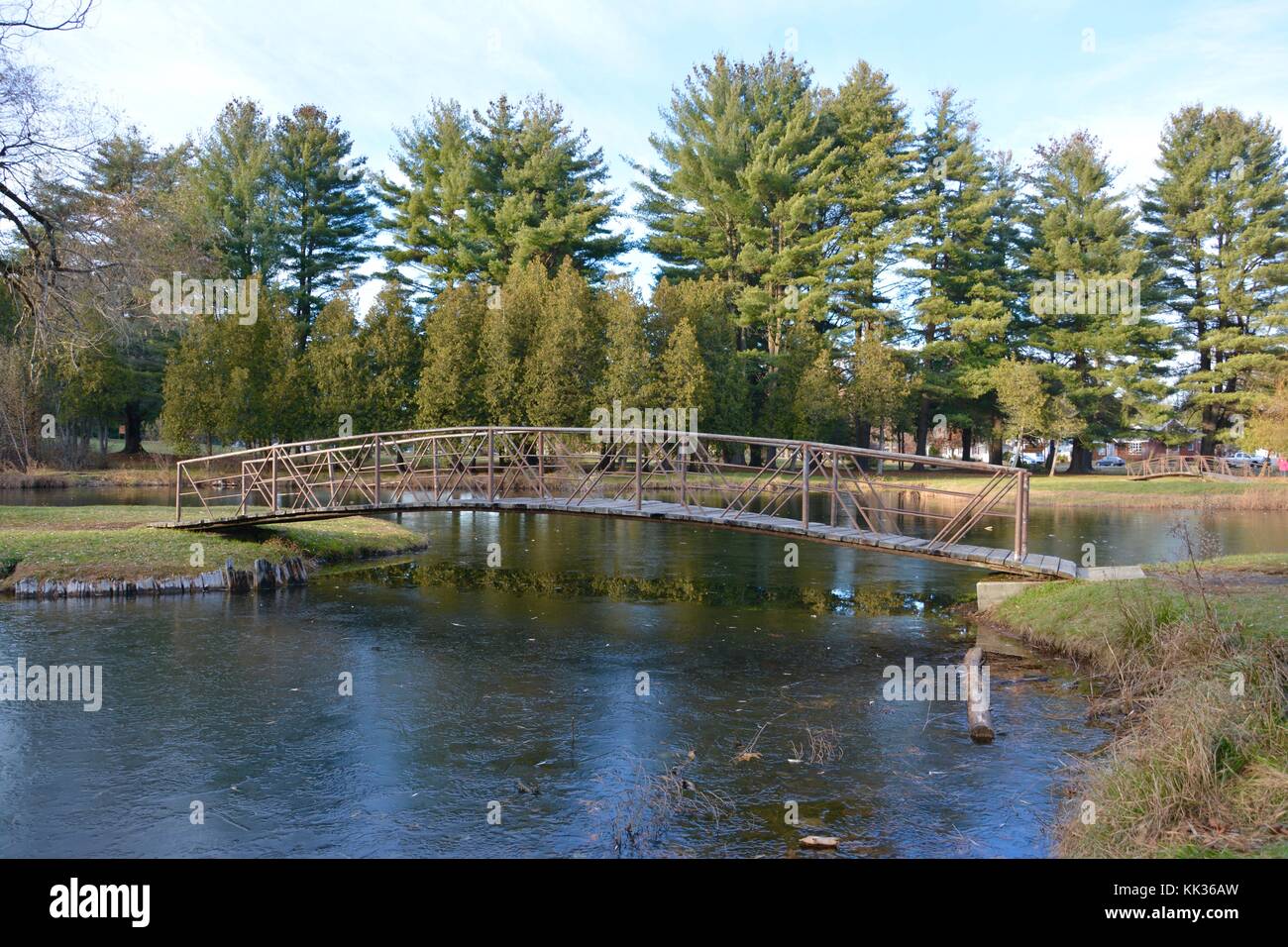 Victorian arched bridges, islands and fountains in Crandall Park in ...