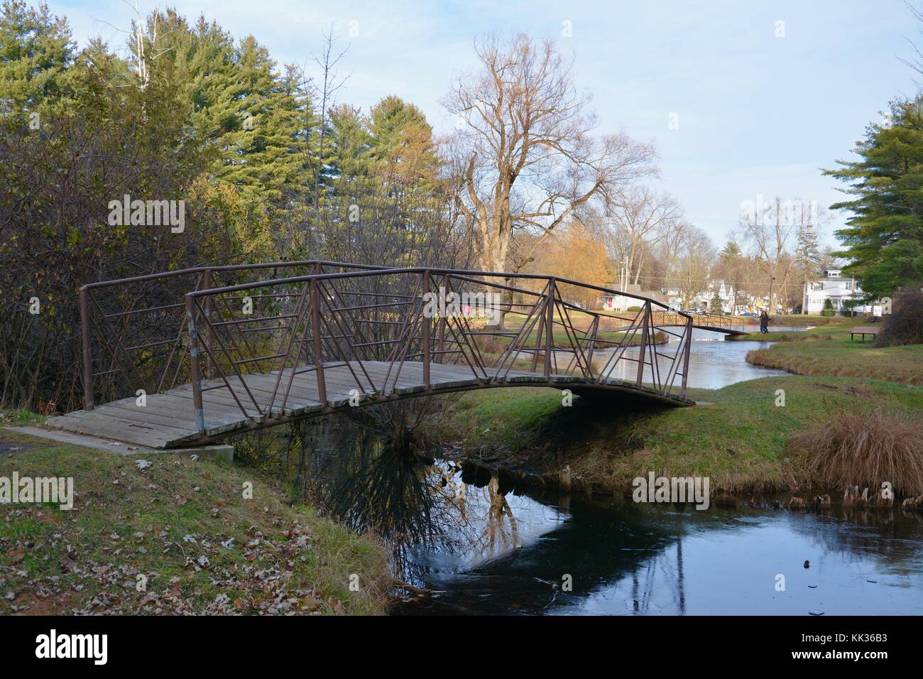Victorian arched bridges, islands and fountains in Crandall Park in ...