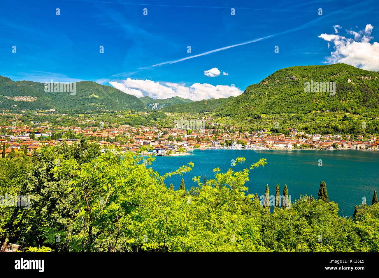 Town of Salo on Garda lake view, Lombardy region of Italy Stock Photo ...