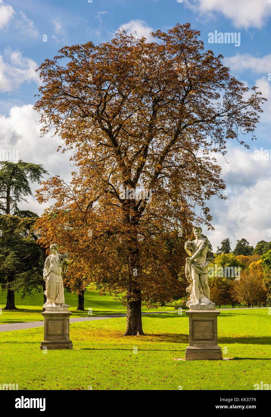 Two statues in the grounds at Waddesdon Manor, Buckinghamshire, UK ...