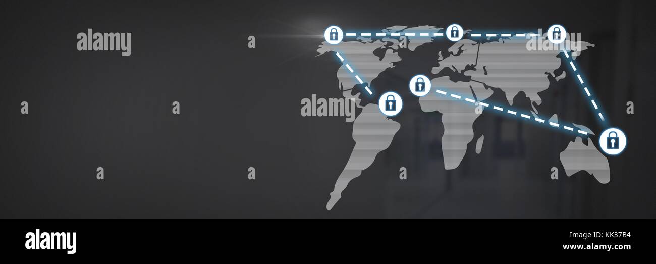 Digital composite of Security lock icons connecting on map Stock Photo ...