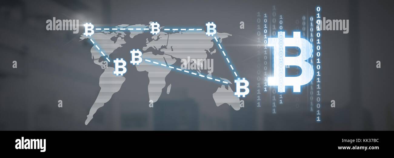 Digital composite of bitcoin icons on world map Stock Photo - Alamy